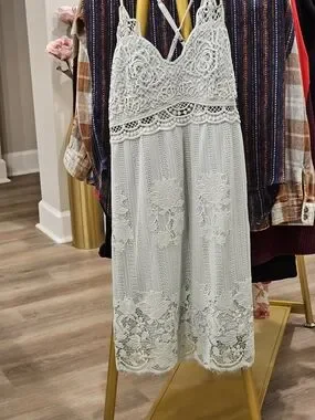 Dresses | Crochet Lace Maxi Dress In Light Sage | Poshmark